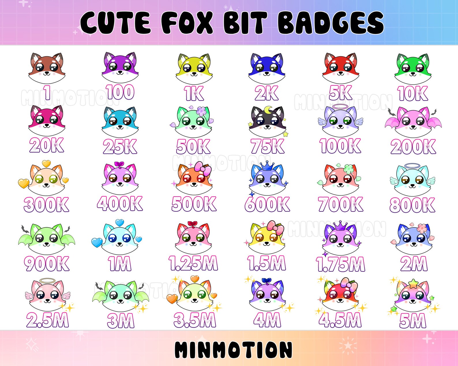 30x Cute Face Fox Twitch Tier Bit Badges/ Complete Twitch Bit Badges ...
