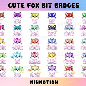 30x Cute Face Fox Twitch Tier Bit Badges/ Complete Twitch Bit Badges ...