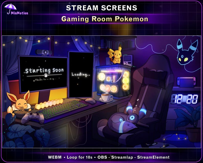Animated Stream Screens Pokemon Gaming Room, Cozy PC Setup Twitch ...