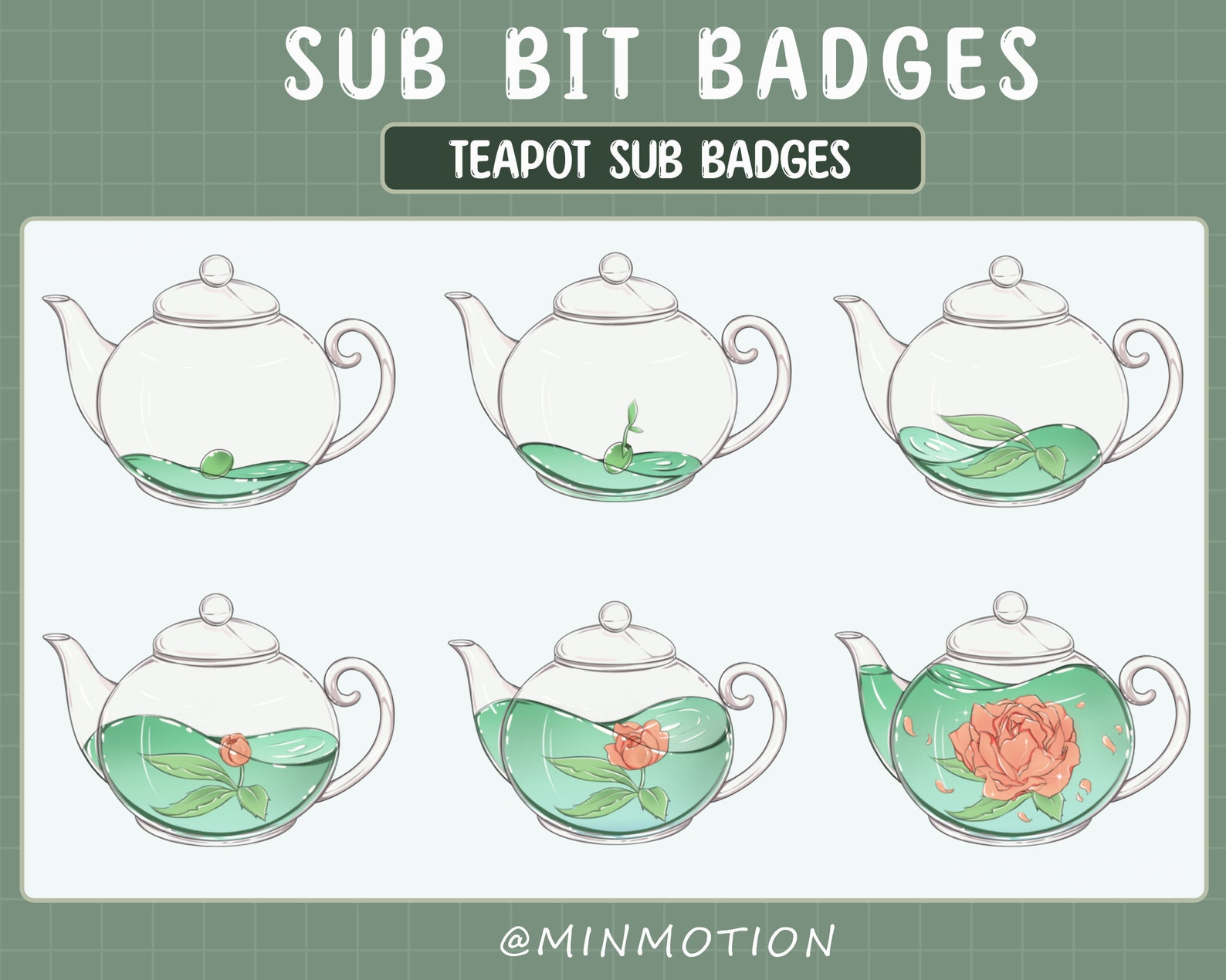 Tea Pot Sub Badges for Streamer / Flower Blossom Sub Badges / - Etsy
