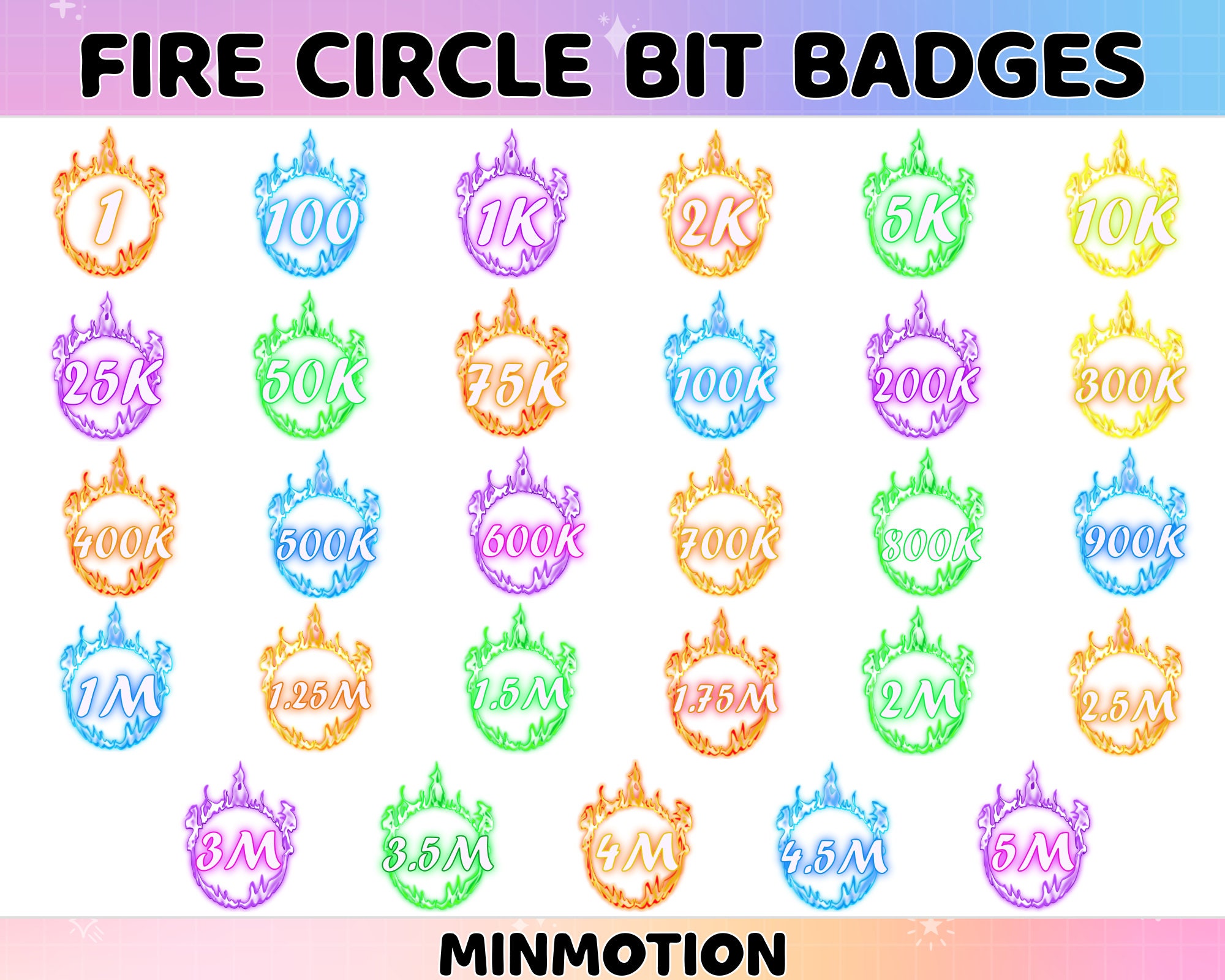 Fire Circle Bit Badges/ Complete Twitch Bit Badges Set/ Twitch - Etsy