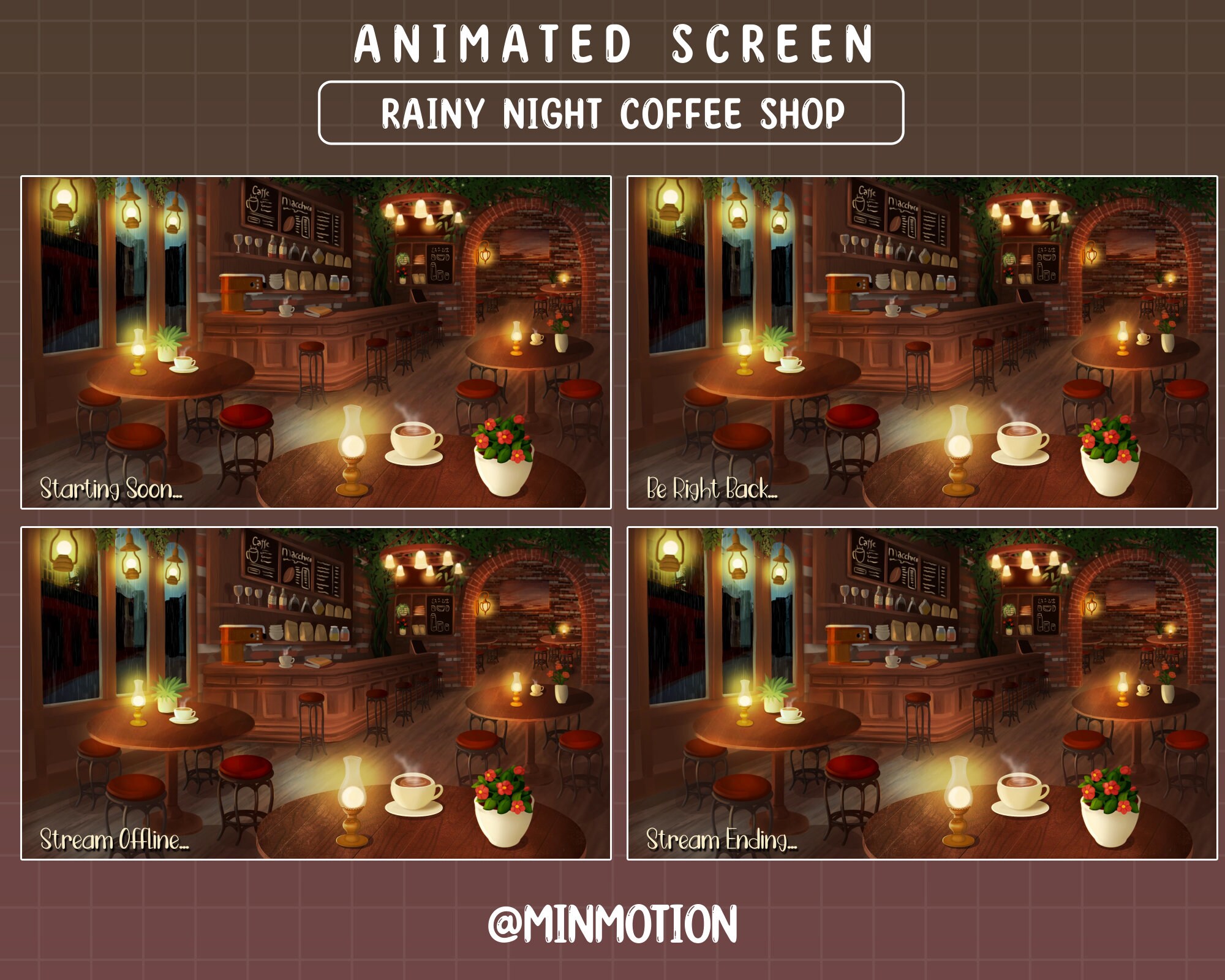 Animated Rainy Night Coffee Shop Twitch Stream Screen / Rainy Overlay ...
