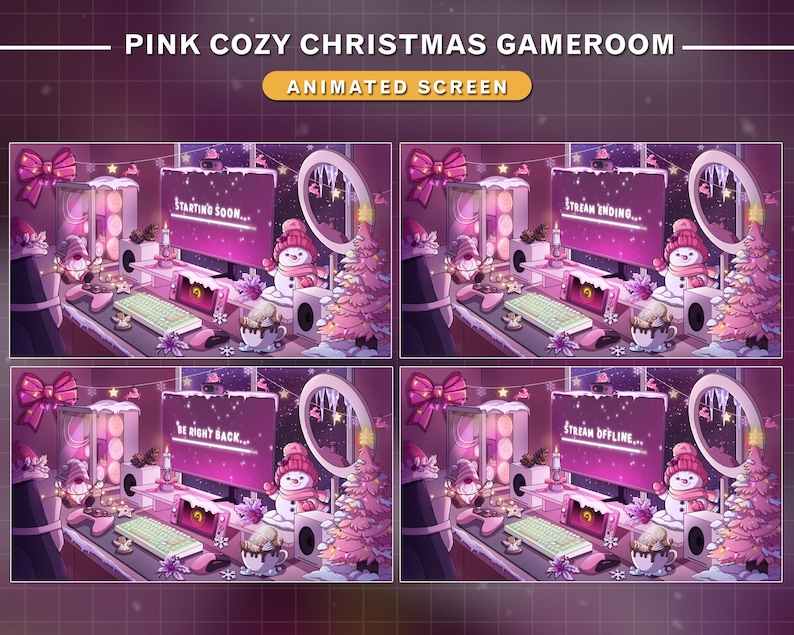 5x Animated Screens Pink Cozy Christmas Gameroom/ Christmas Twitch ...