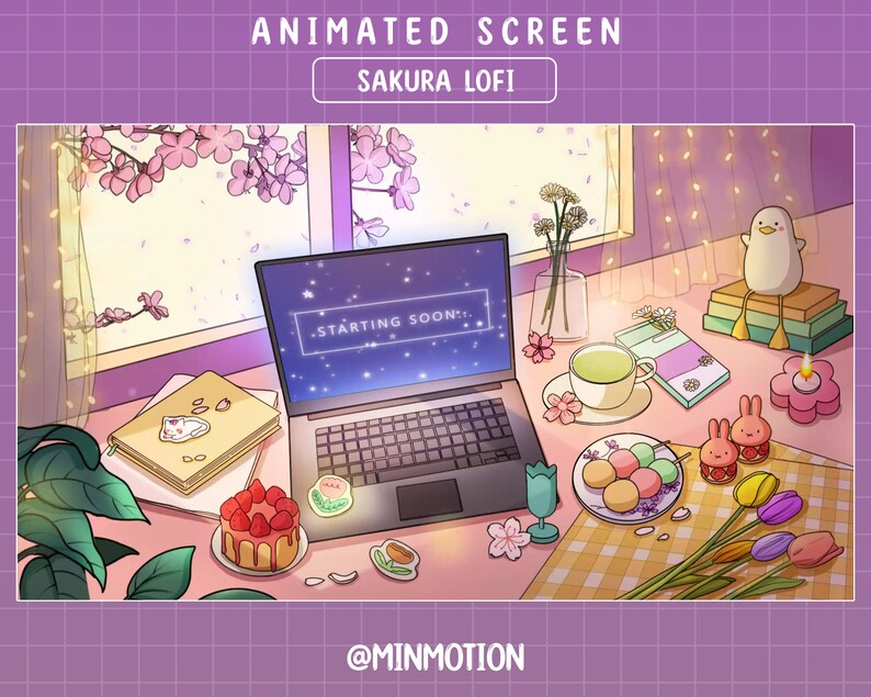 Animated Day Spring Lofi Desk Twitch Stream Screen / Cherry - Etsy