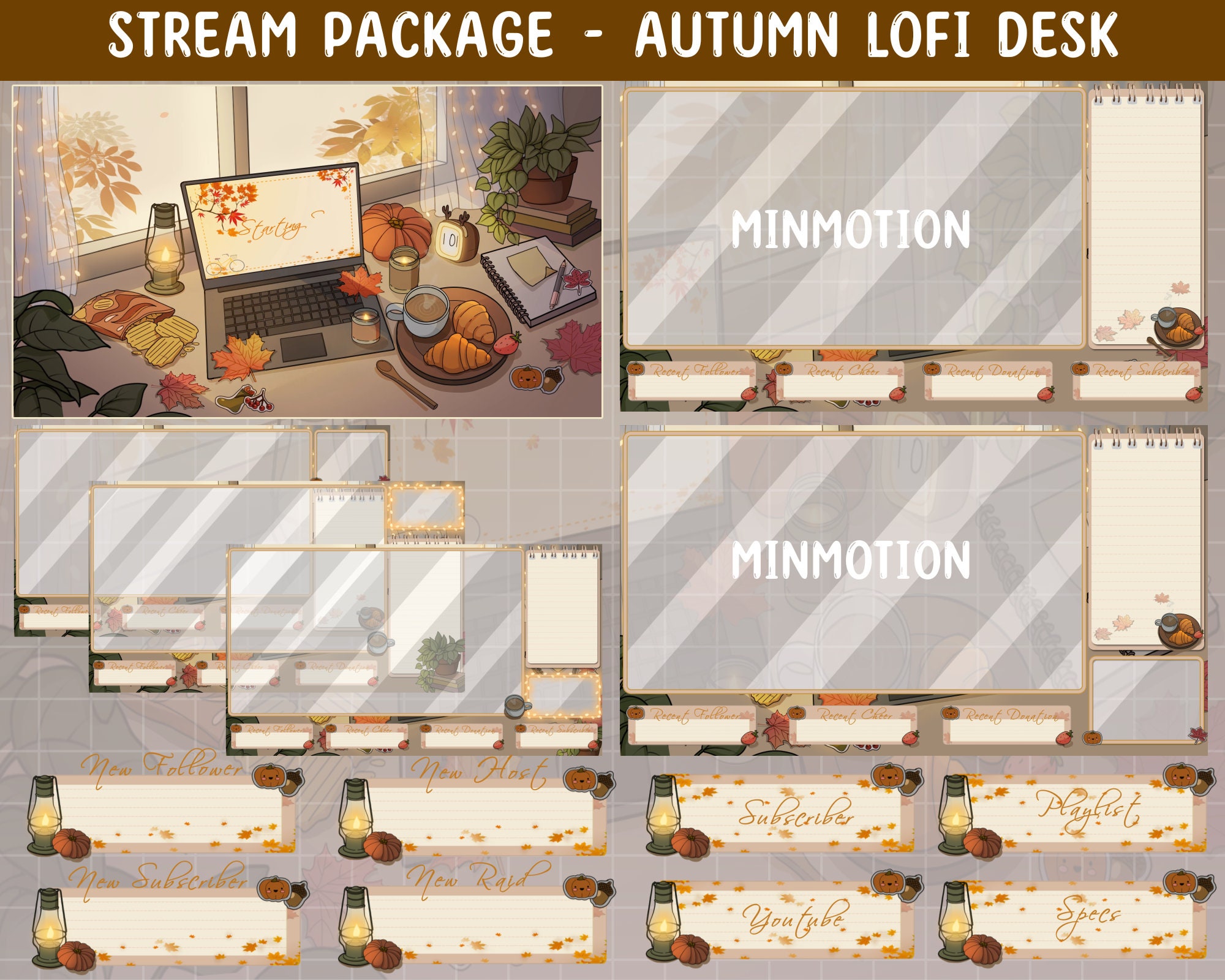Animated Autumn Lofi Desk Twitch Stream Package/ Retro Lofi Desk/ Maple ...