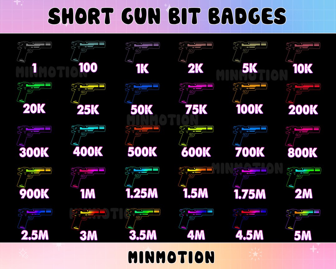 30x Short Guns Twitch Tier Bit Badges/ Complete Twitch Bit Badges Set ...