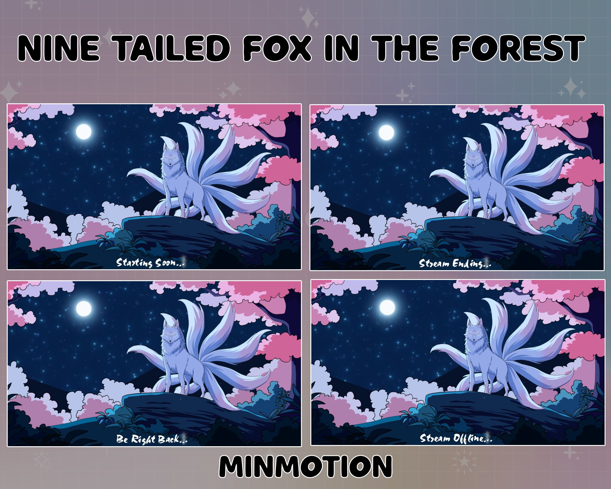 Animated Nine Tailed Fox Twitch Screen / Twitch Overlay / Sakura ...