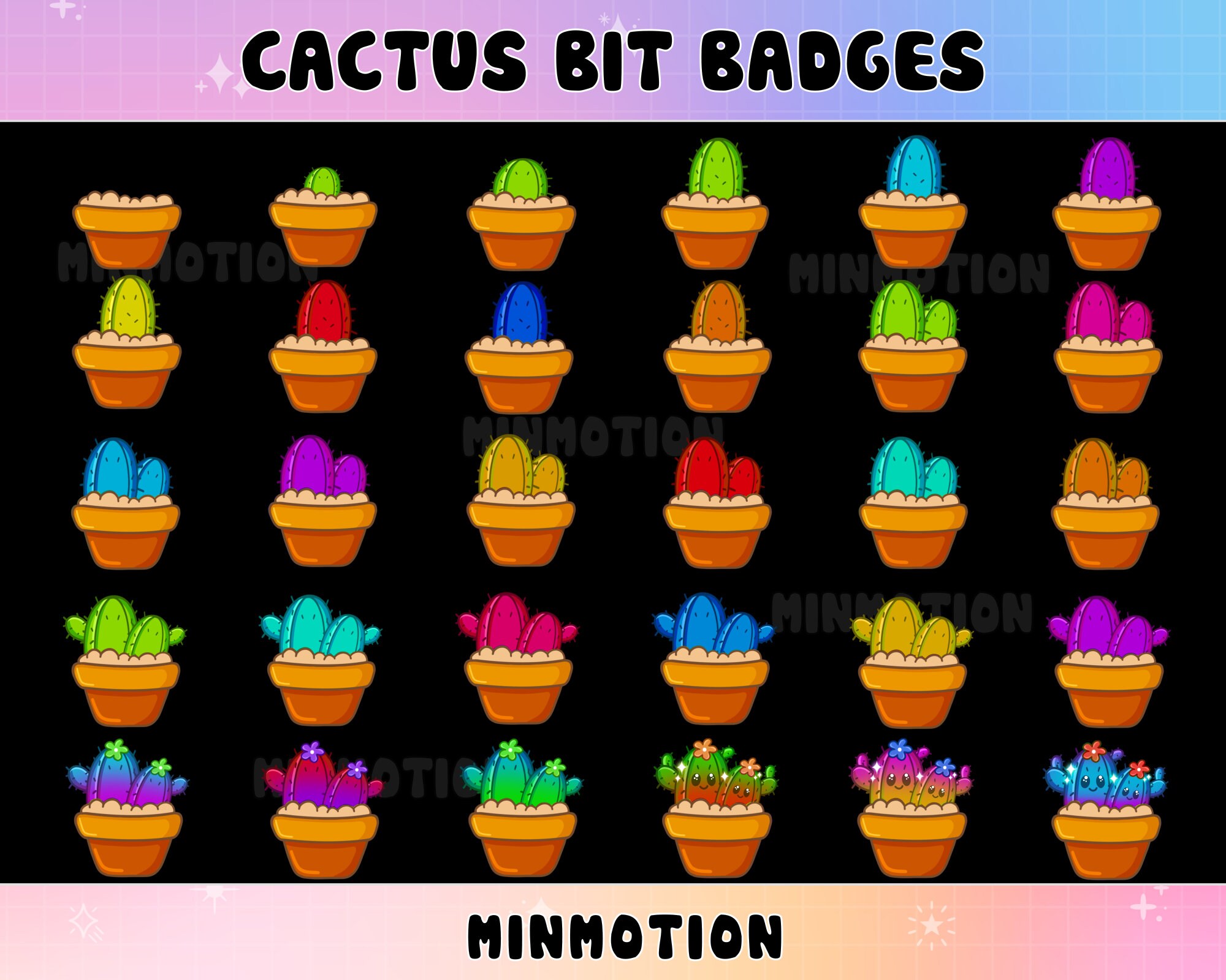 Cactus Twitch Sub Bit Badges / Kawaii Cactus Twitch / Number Bit Badges ...