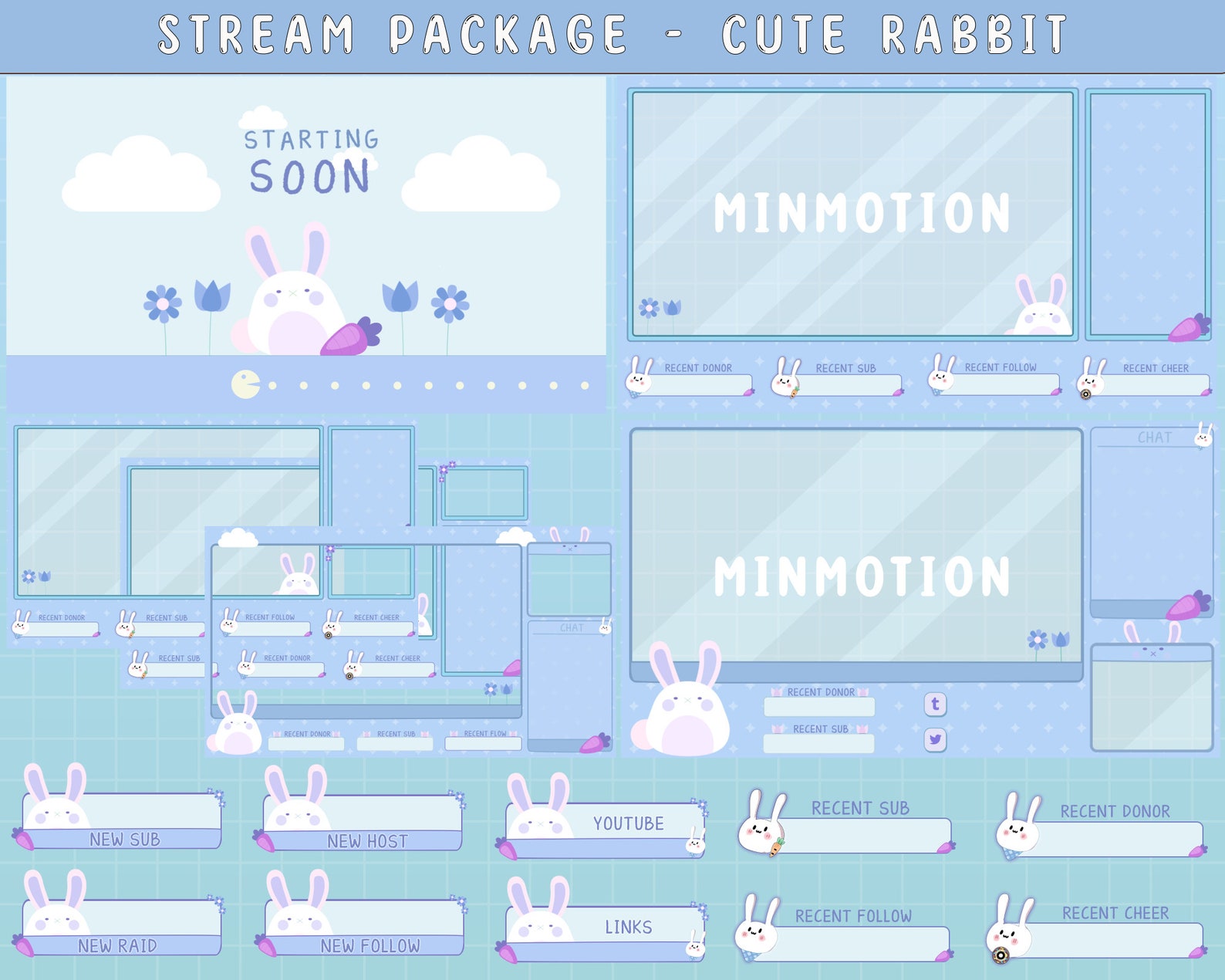 FULL ANIMATED Cute Rabbit Twitch Overlay Stream Package / - Etsy