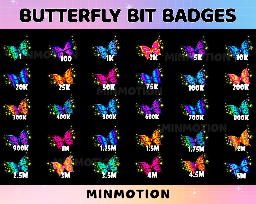30x Butterfly Bit Badges/ Complete Twitch Bit Badges Set / Twitch Tier ...