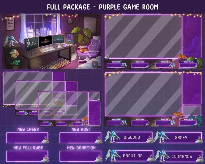 Animated Purple Gaming Room Twitch Stream Full Package / Lofi Aesthetic ...