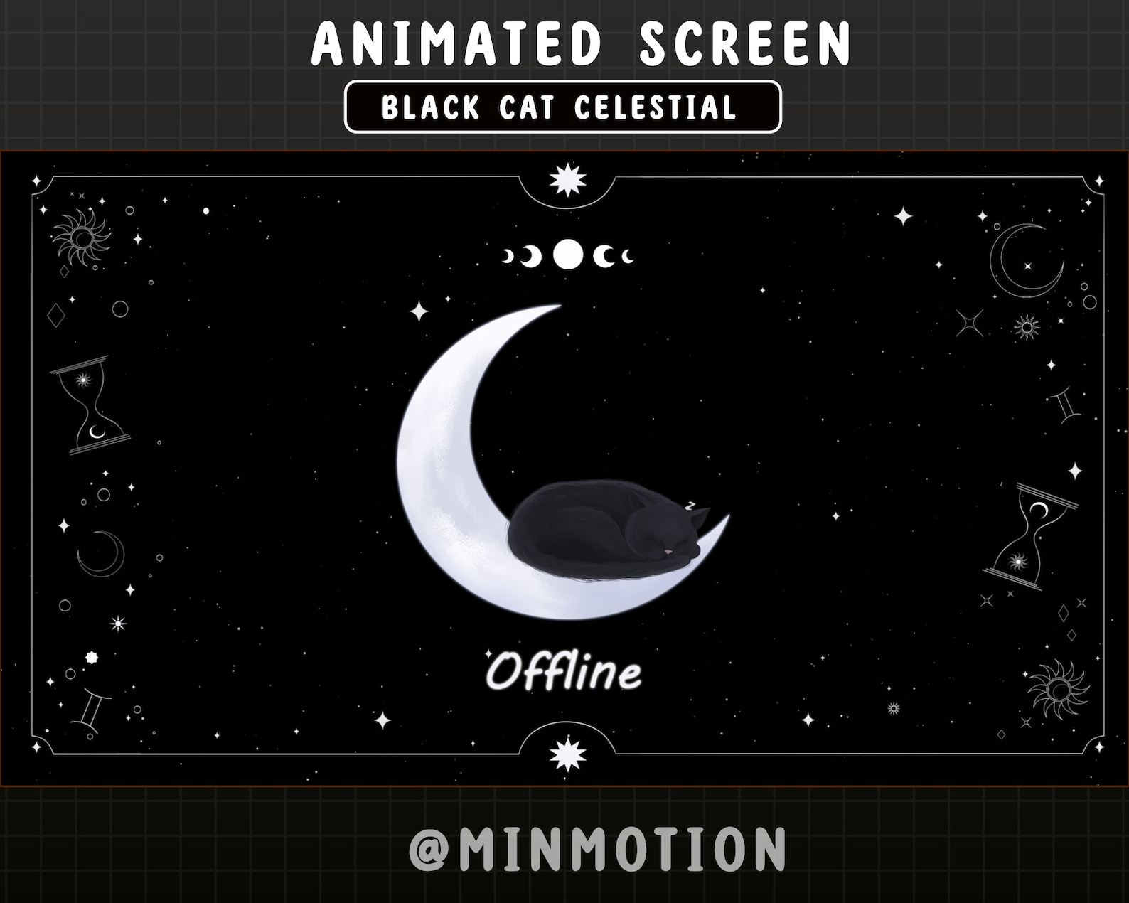 Animated Black Cat Twitch Stream Screen / Celestial Night Overlays ...