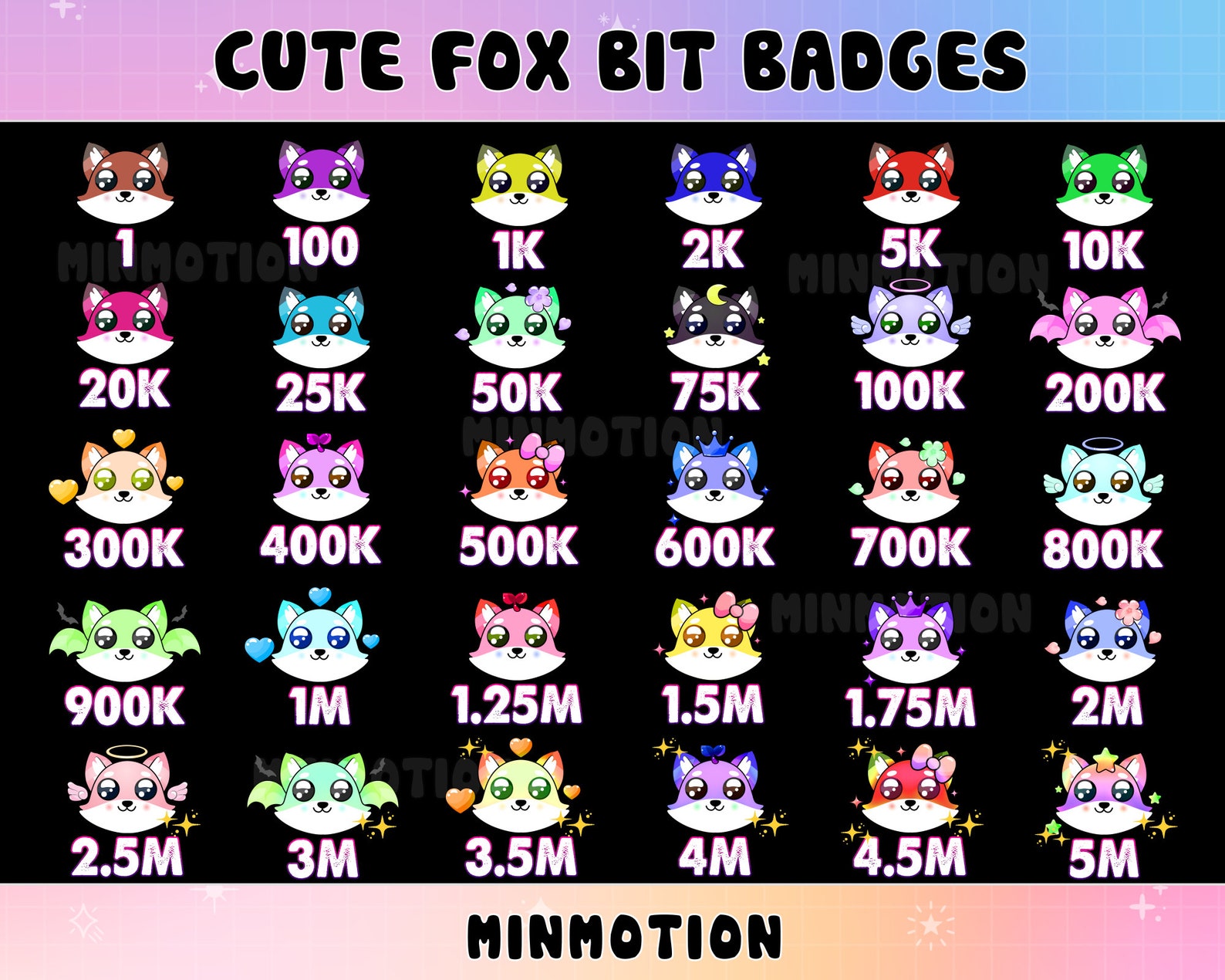30x Cute Face Fox Twitch Tier Bit Badges/ Complete Twitch Bit Badges ...