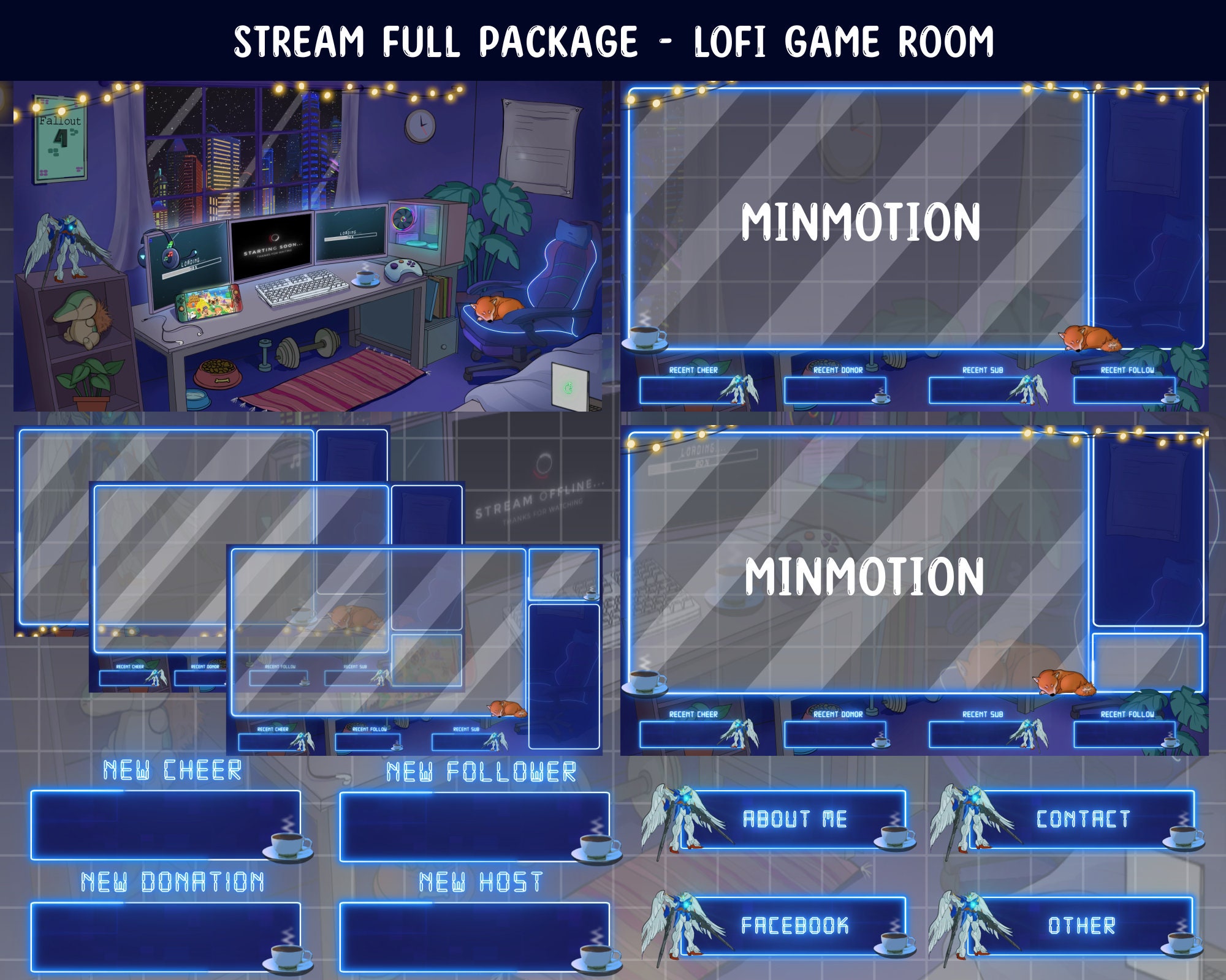 Animated Lofi Gaming Room Twitch Stream Full Package / Lofi Aesthetic ...