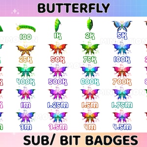 Butterfly Bit Badges/ Complete Twitch Bit Badges Set / Twitch Tier ...