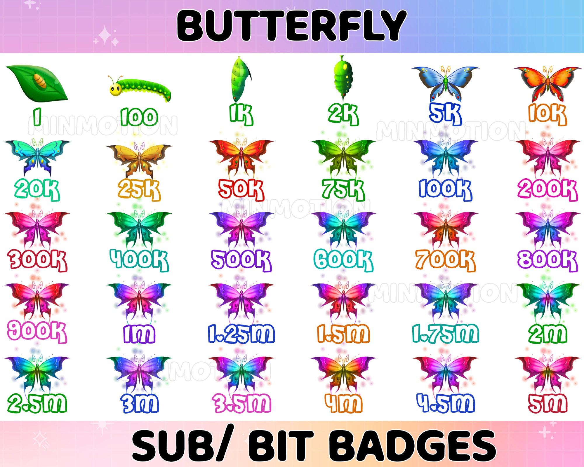 Butterfly Bit Badges/ Complete Twitch Bit Badges Set / Twitch - Etsy