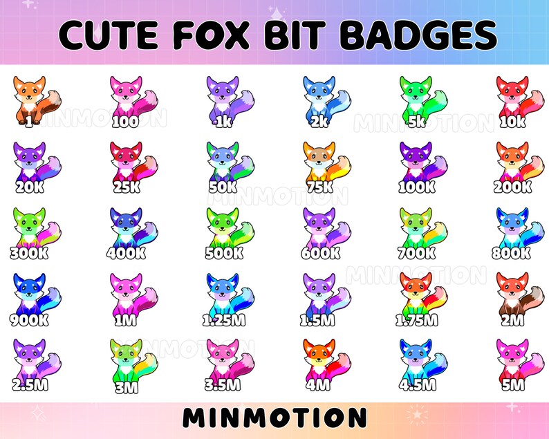 30x Cute Fox Twitch Tier Bit Badges/ Complete Twitch Bit Badges Set ...