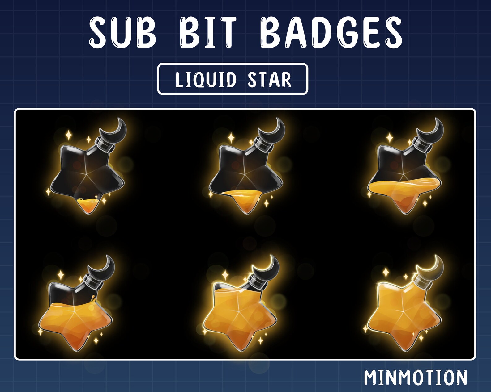 Yellow Liquid Star Sub Bit Badges / Twitch Sub / Bit Badges / Kawaii ...