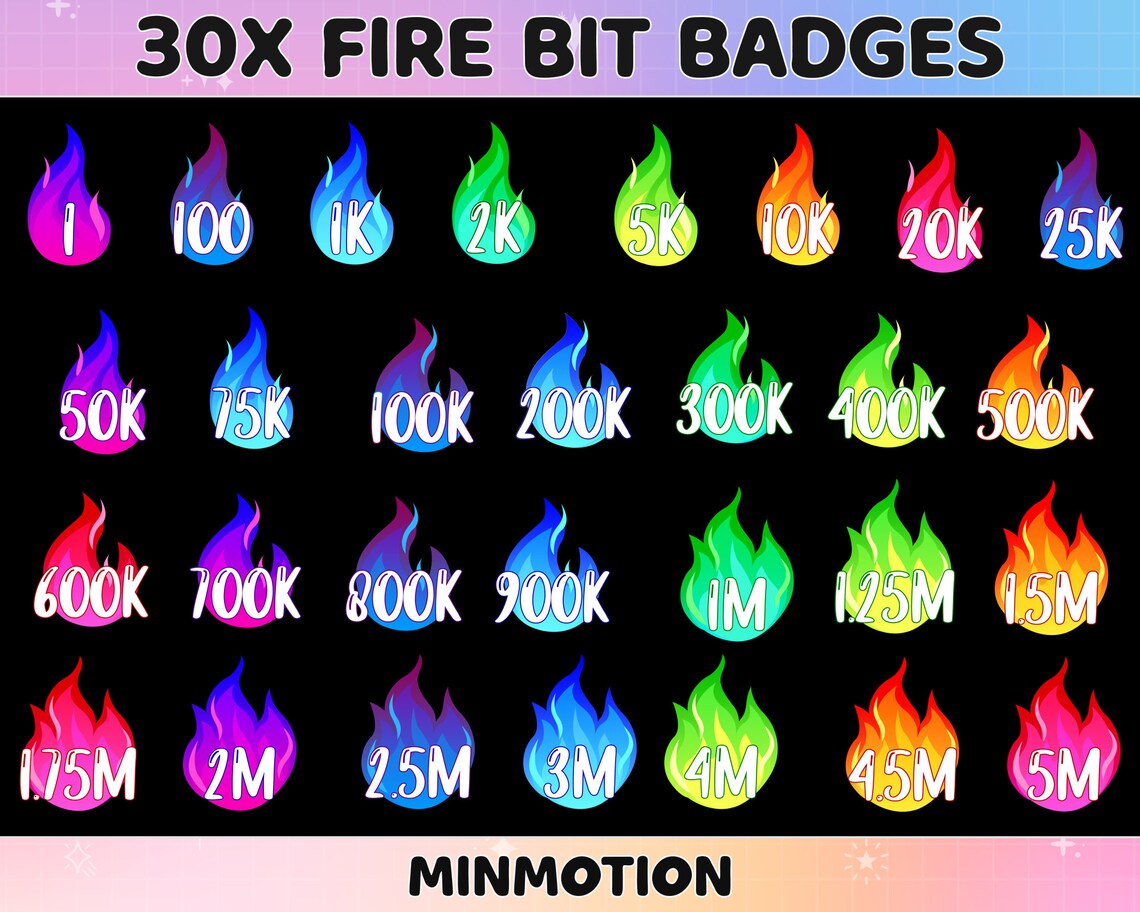 30x Fire Bit Badges/ Complete Twitch Bit Badges Set/ Twitch - Etsy