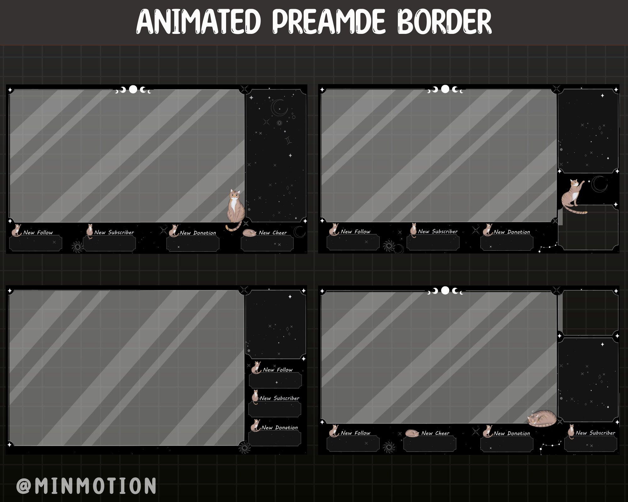 FULL ANIMATED Tabby Cat Twitch Stream Package/ Celestial Night Overlays ...
