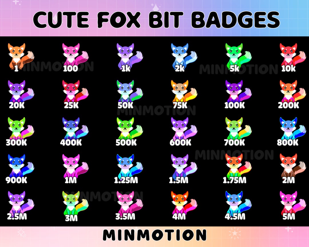 30x Cute Fox Twitch Tier Bit Badges/ Complete Twitch Bit Badges Set ...