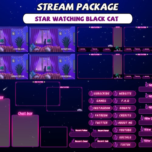 FULL ANIMATED Black Cat Twitch Stream Package/ Celestial Night - Etsy