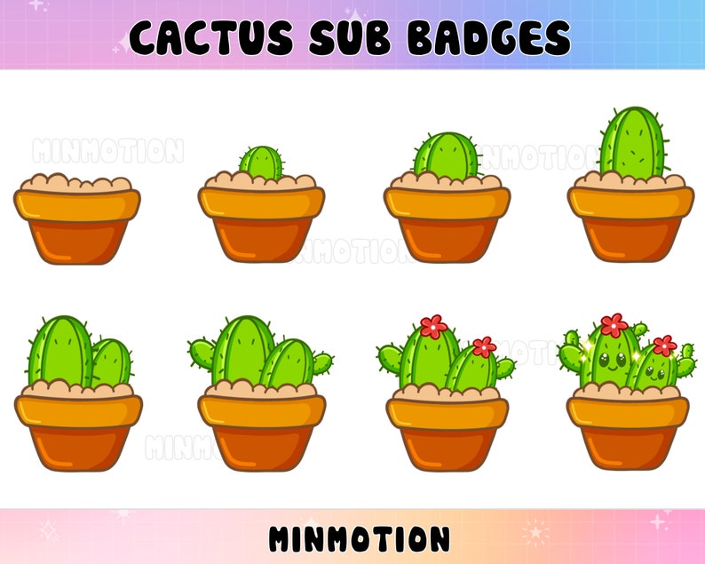 Cactus Twitch Sub Bit Badges / Kawaii Cactus Twitch / Plant Badge ...