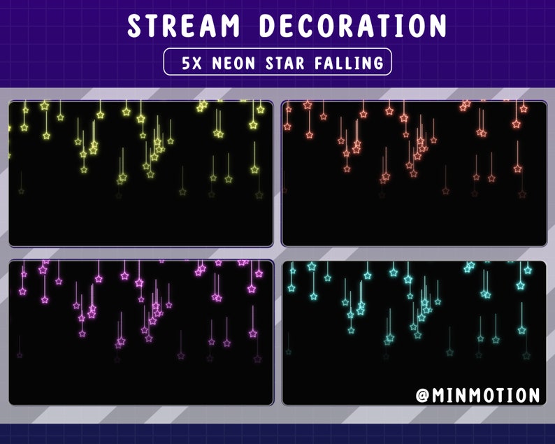 5x Neon Star Falling Animated Stream Decoration / Kawaii Twitch Overlay ...