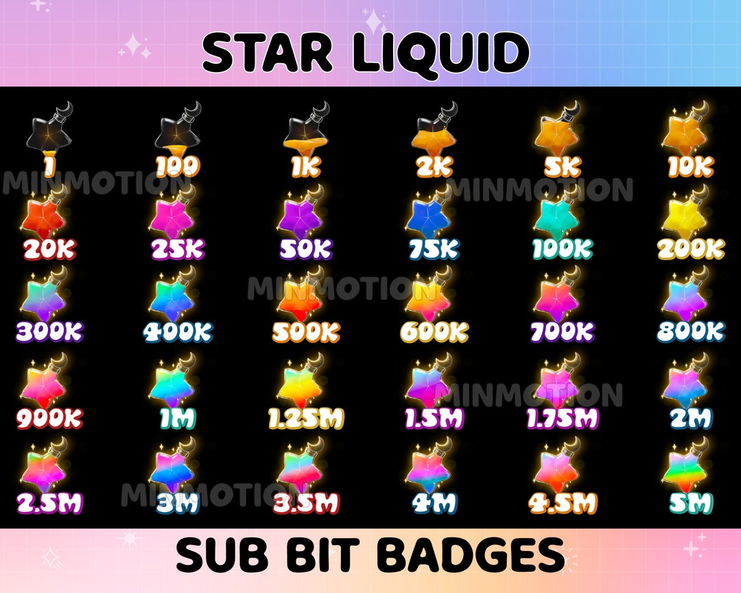 Liquid Star Sub Bit Badges / Complete Twitch Bit Badges Set / Bit ...
