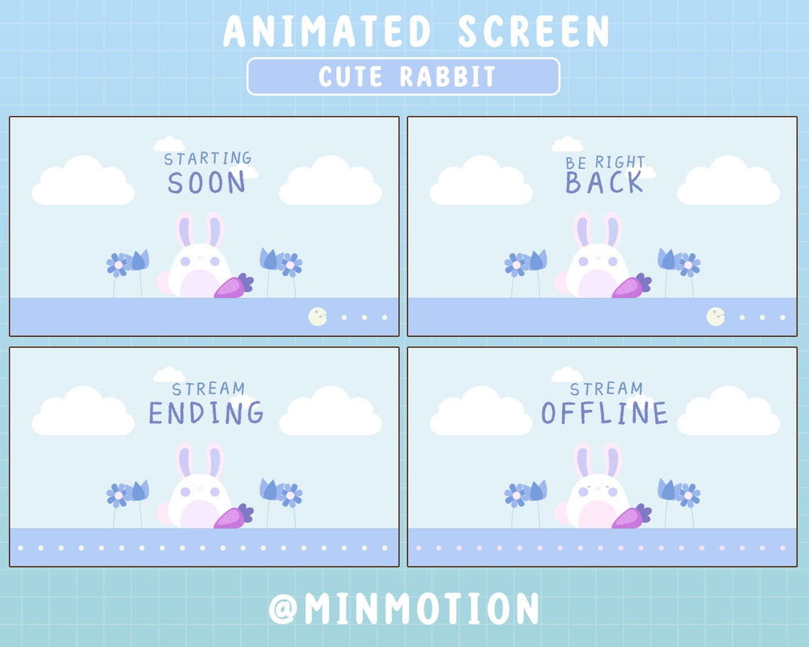 FULL ANIMATED Cute Rabbit Twitch Overlay Stream Package / - Etsy