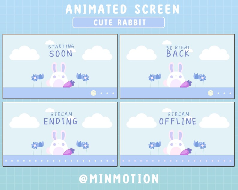 FULL ANIMATED Cute Rabbit Twitch Overlay Stream Package / - Etsy