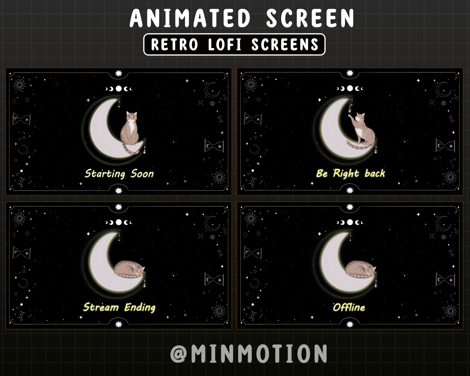 FULL ANIMATED Tabby Cat Twitch Stream Package/ Celestial Night - Etsy