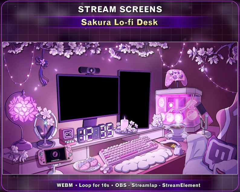 Animated Spring Sakura Lofi Desk Stream Screens, Cozy Pink Cherry ...