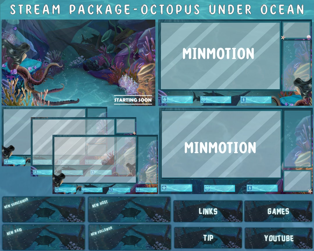 ANIMATED Octopus Under Ocean Twitch Stream Package / Ocean Art Theme ...