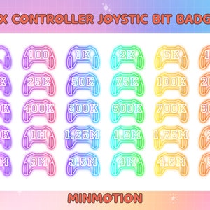 30x Controller Joystic Neon Twitch Tier Bit Badges/ Complete Twitch Bit ...