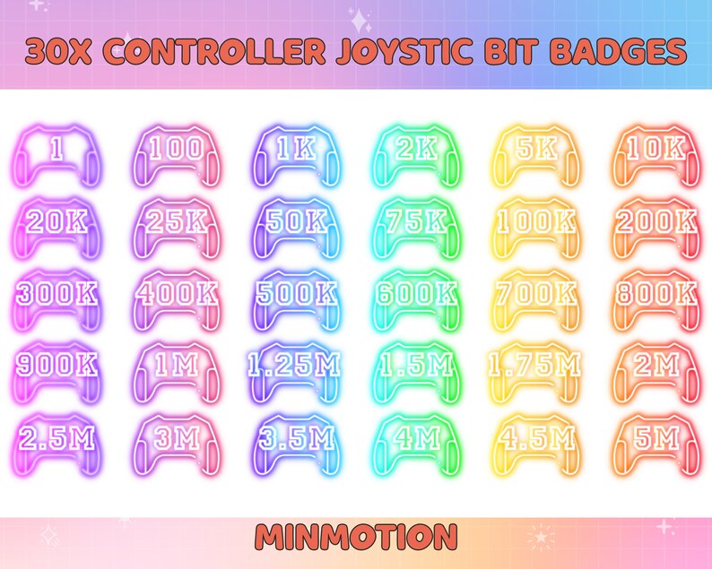 30x Controller Joystic Neon Twitch Tier Bit Badges/ Complete - Etsy