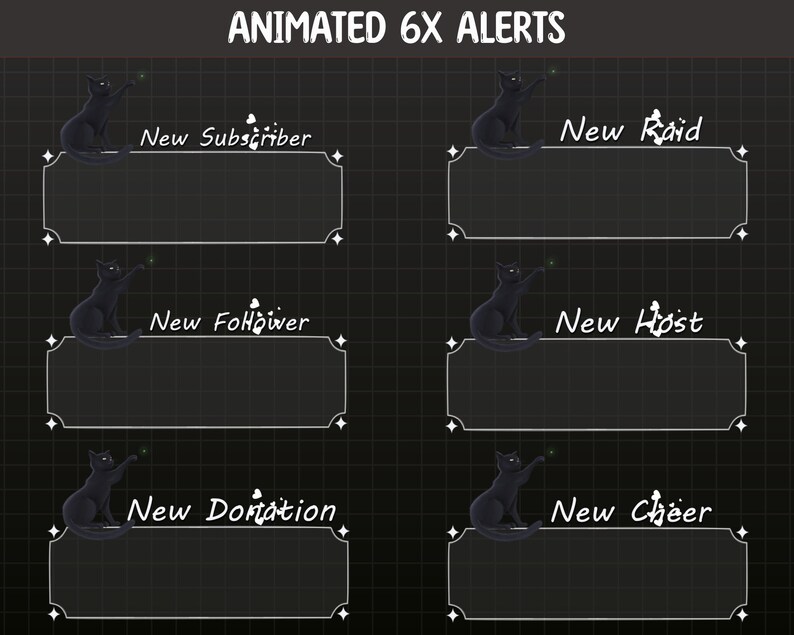 FULL ANIMATED Black Cat Twitch Stream Package/ Celestial Night Overlays ...