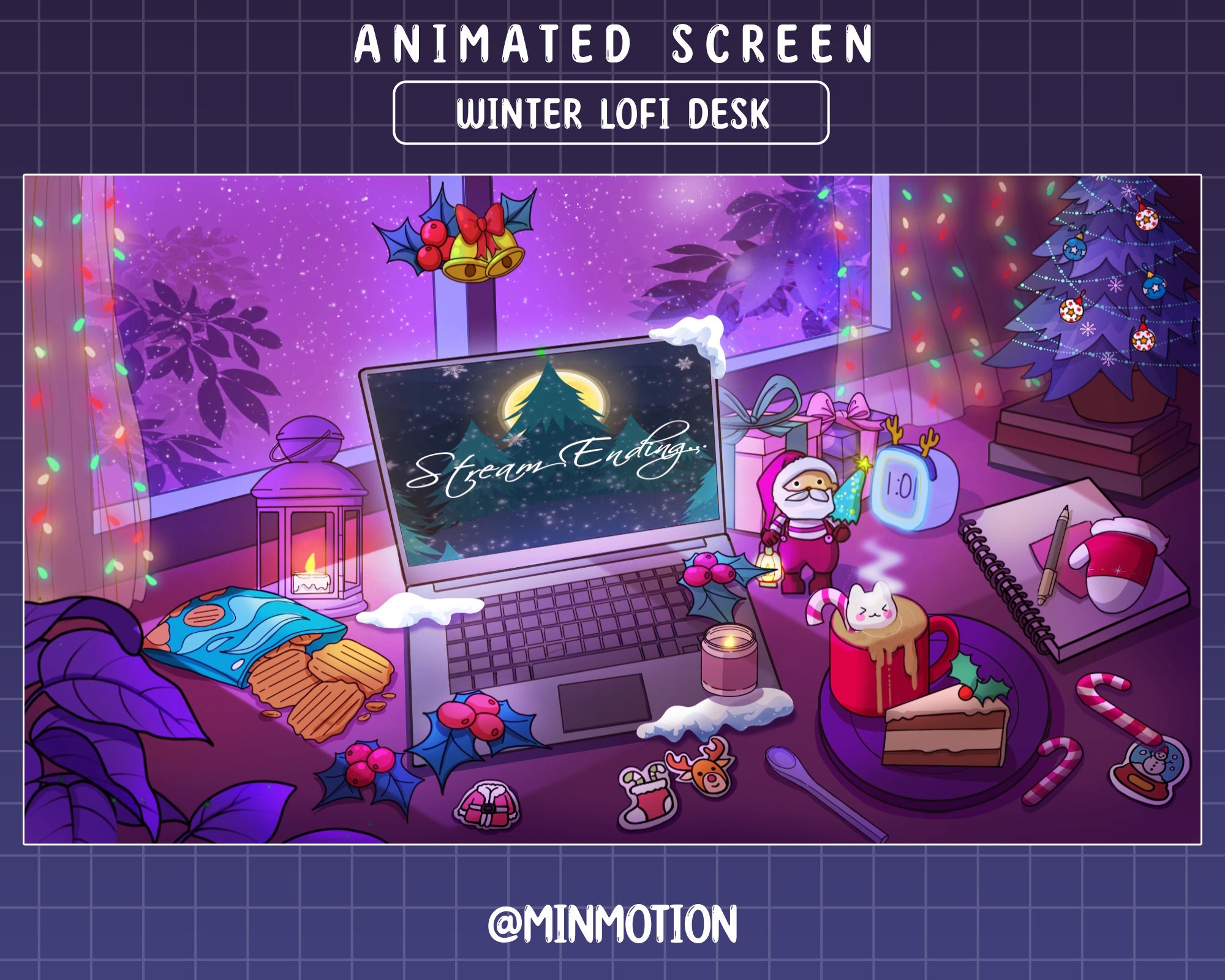 Animated Winter Lofi Desk Twitch Stream Screen, Retro Lofi Desk ...