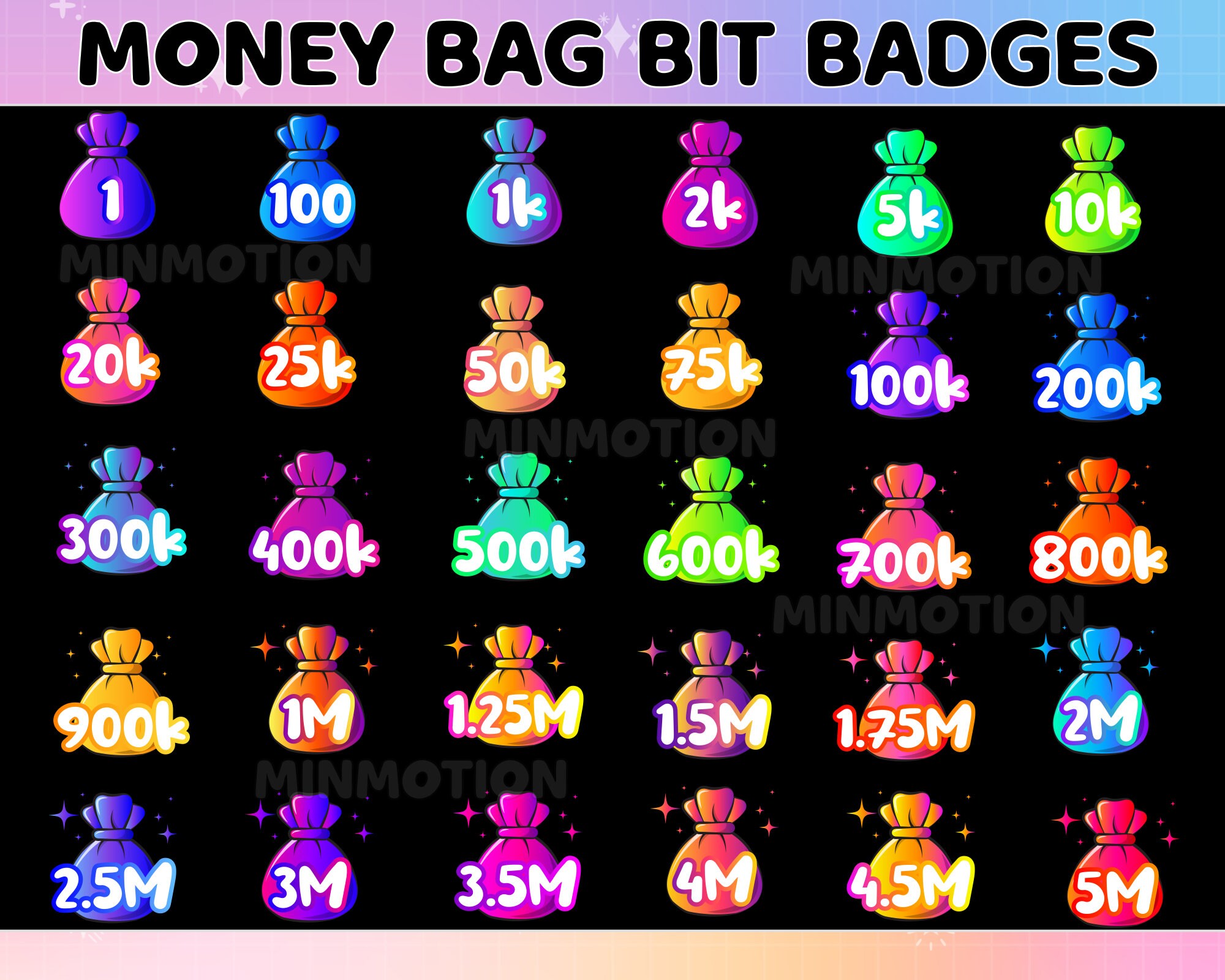 Money Bag Twitch Bit Badges / Money Badges / Bag Bit Badges / Complete ...