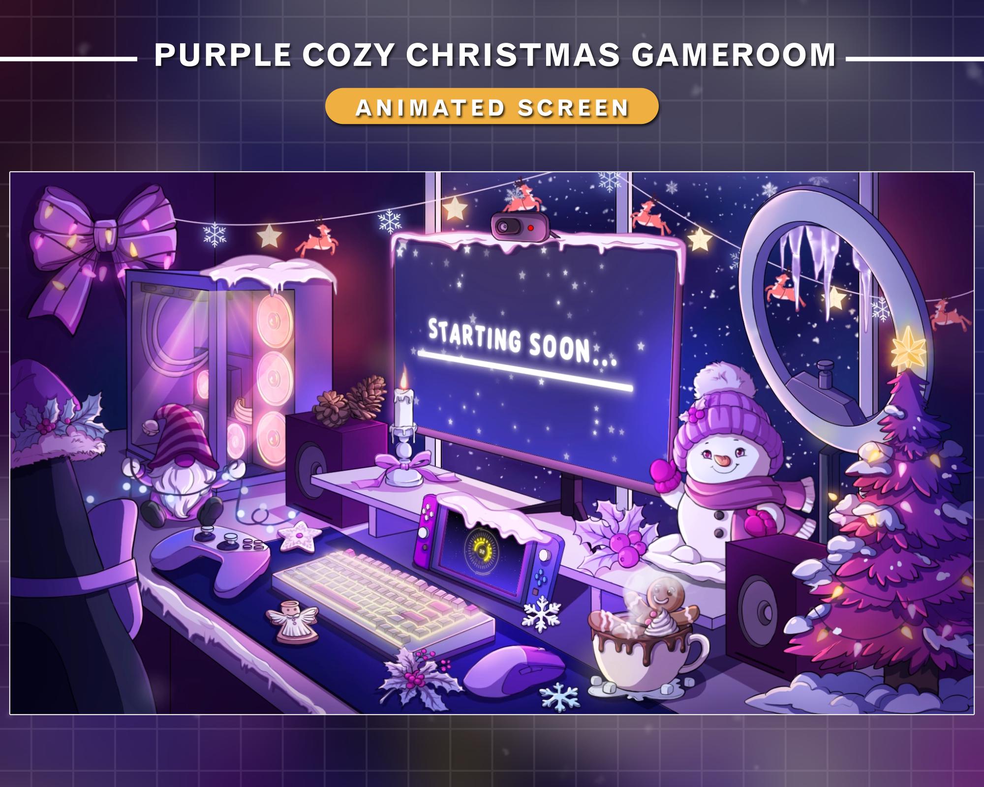 5x Animated Screens Purple Cozy Christmas Gameroom/ Xmas Twitch Overlay ...