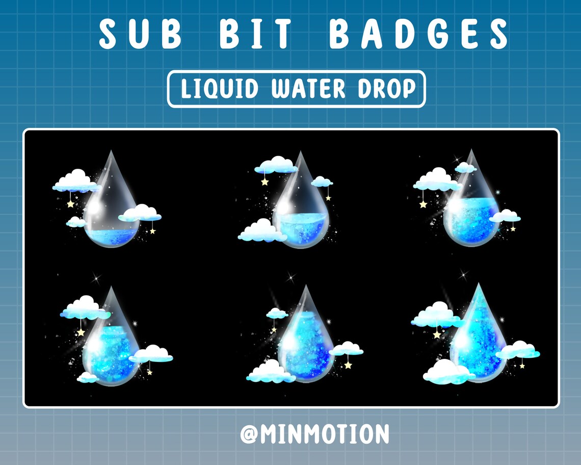 Liquid Water Drop Anh Cloudy Sub Badges / Twitch Sub / Streamer ...