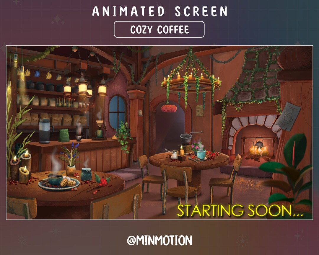Animated Cozy Night Coffee Shop Twitch Stream Screen / Rainy Overlay ...