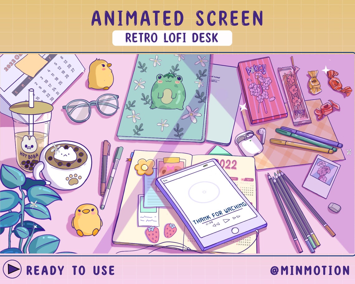 Animated Twitch Stream Screen / Retro Lofi Aesthetic Desk / - Etsy