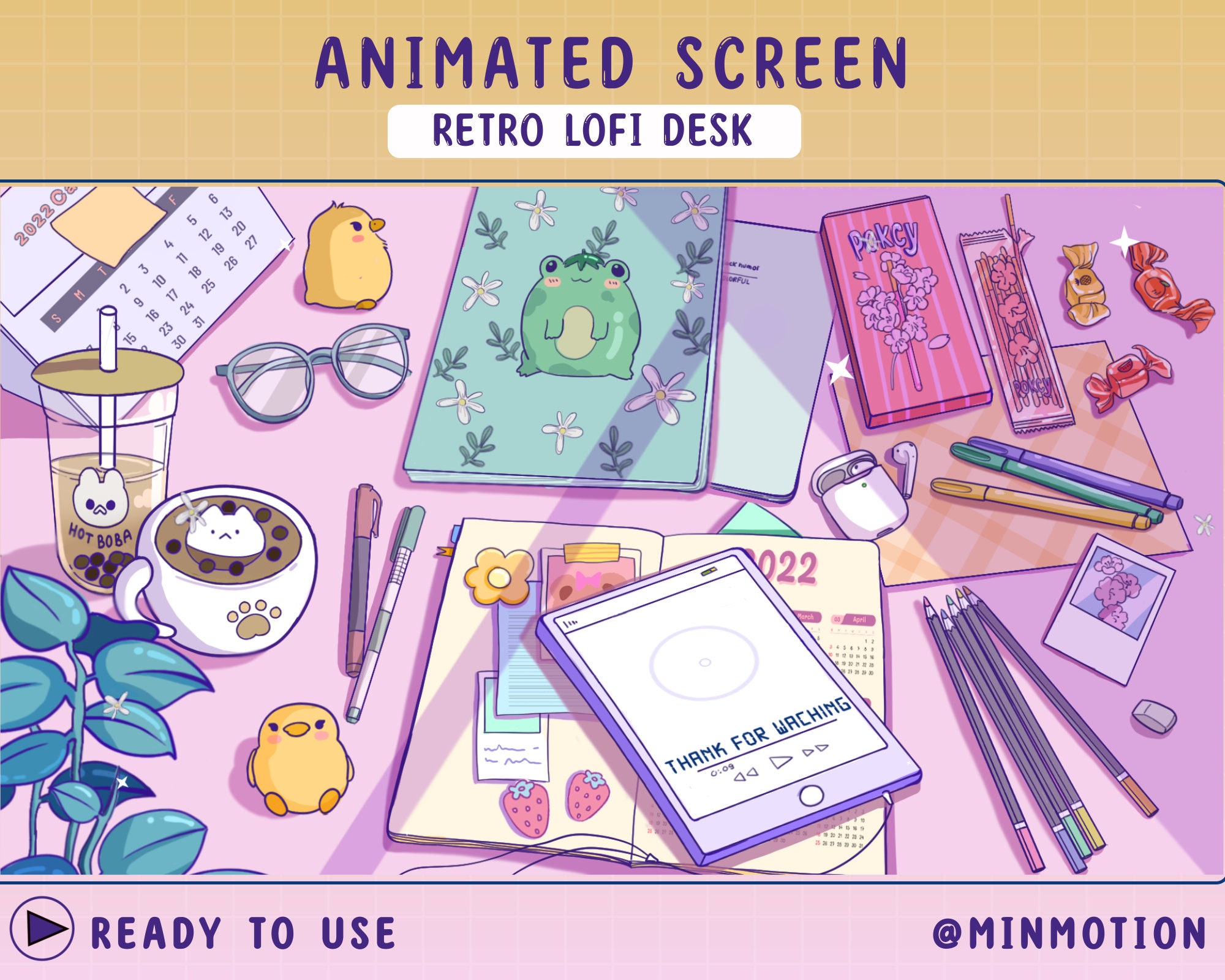 Animated Twitch Stream Screen / Retro Lofi Aesthetic Desk / - Etsy