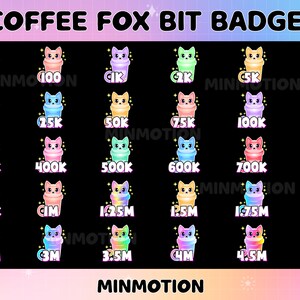 30x Coffee Fox Twitch Tier Bit Badges/ Complete Twitch Bit Badges Set ...