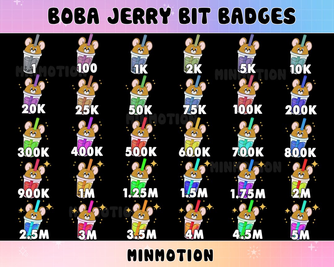 30x Boba Mouse Twitch Sub Bit Badges / Kawaii Magic Mouse Botle / Bit ...