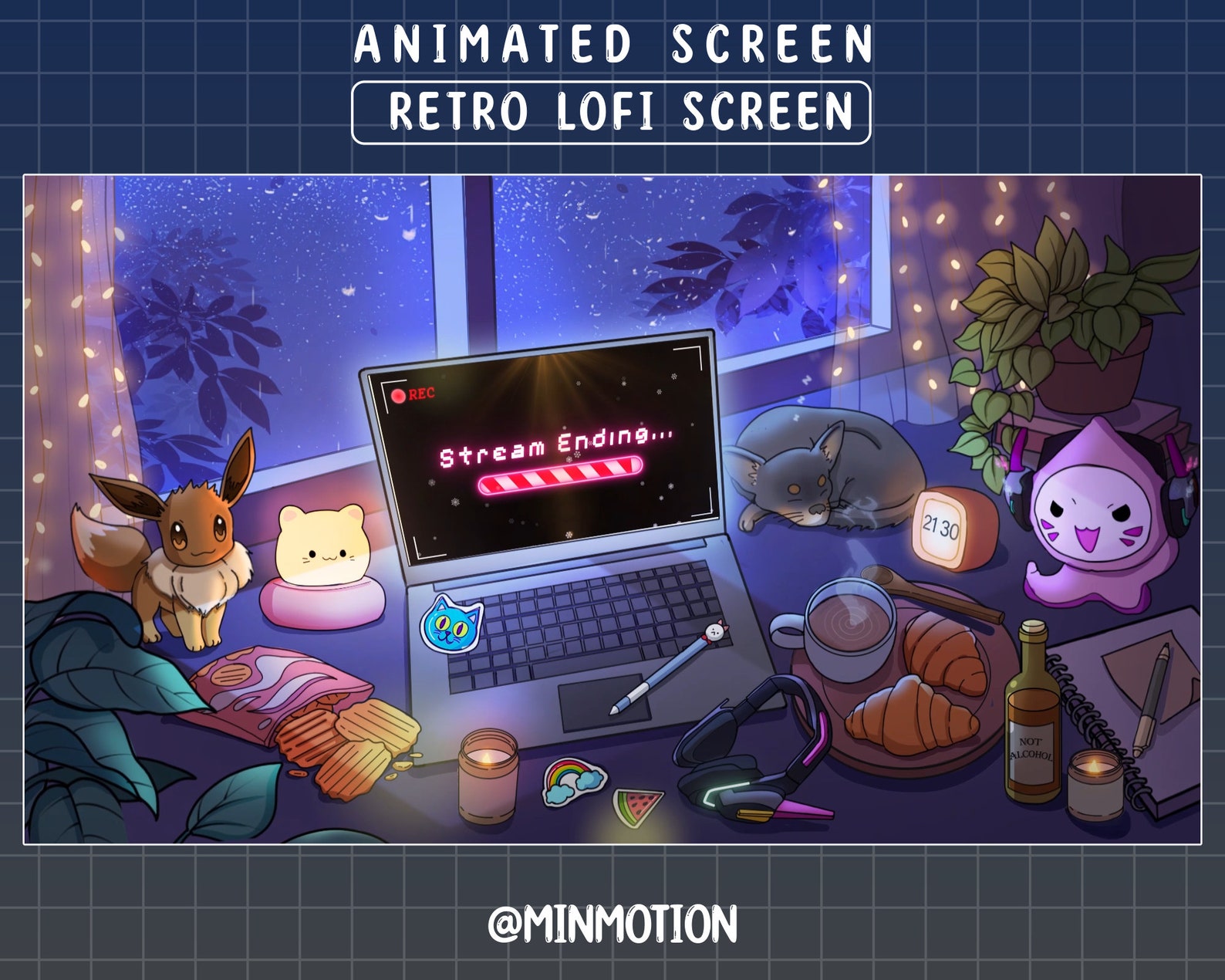 Animated Retro Lofi Aesthetic Twitch Stream Screen / Rainy - Etsy