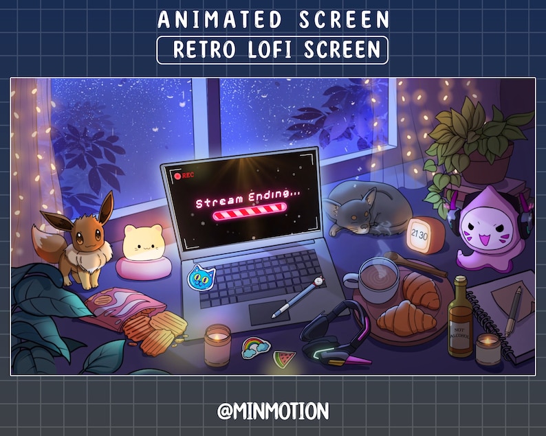 Animated Retro Lofi Aesthetic Twitch Stream Screen / Rainy - Etsy