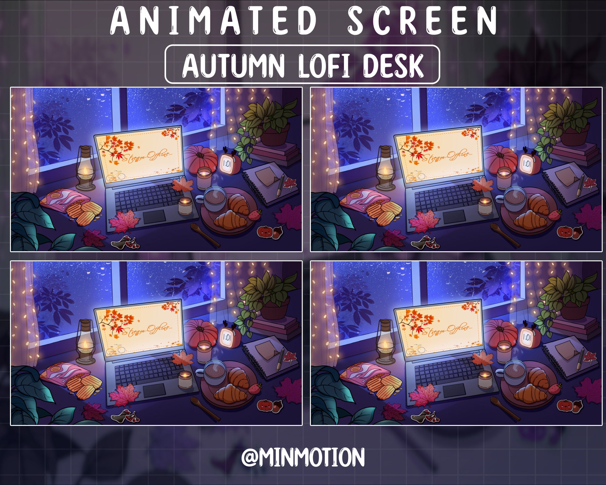Animated Lofi Desk Twitch Stream Screen/ Autumn Rain in - Etsy