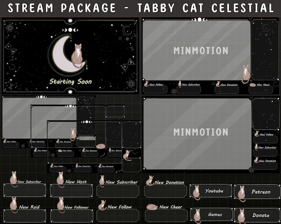 FULL ANIMATED Tabby Cat Twitch Stream Package/ Celestial Night - Etsy